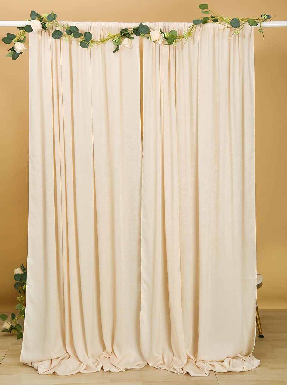 SHERWAY 9.6 Feet x 10 Feet Cream Beige Silky Soft Curtain Wedding Backdrop Drapes, Slightly Shiny Satiny Window Curtains for Party Ceremony Decoration