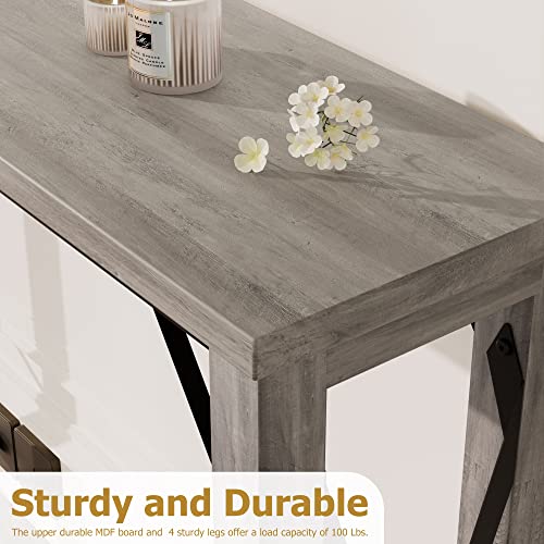 IDEALHOUSE Sofa Tables Narrow Long, Extra Long Console Table with Outlets, 73.2" Behind Couch Table, Grey Farmhouse Entryway Table for Living Room, Hallway, Foyer