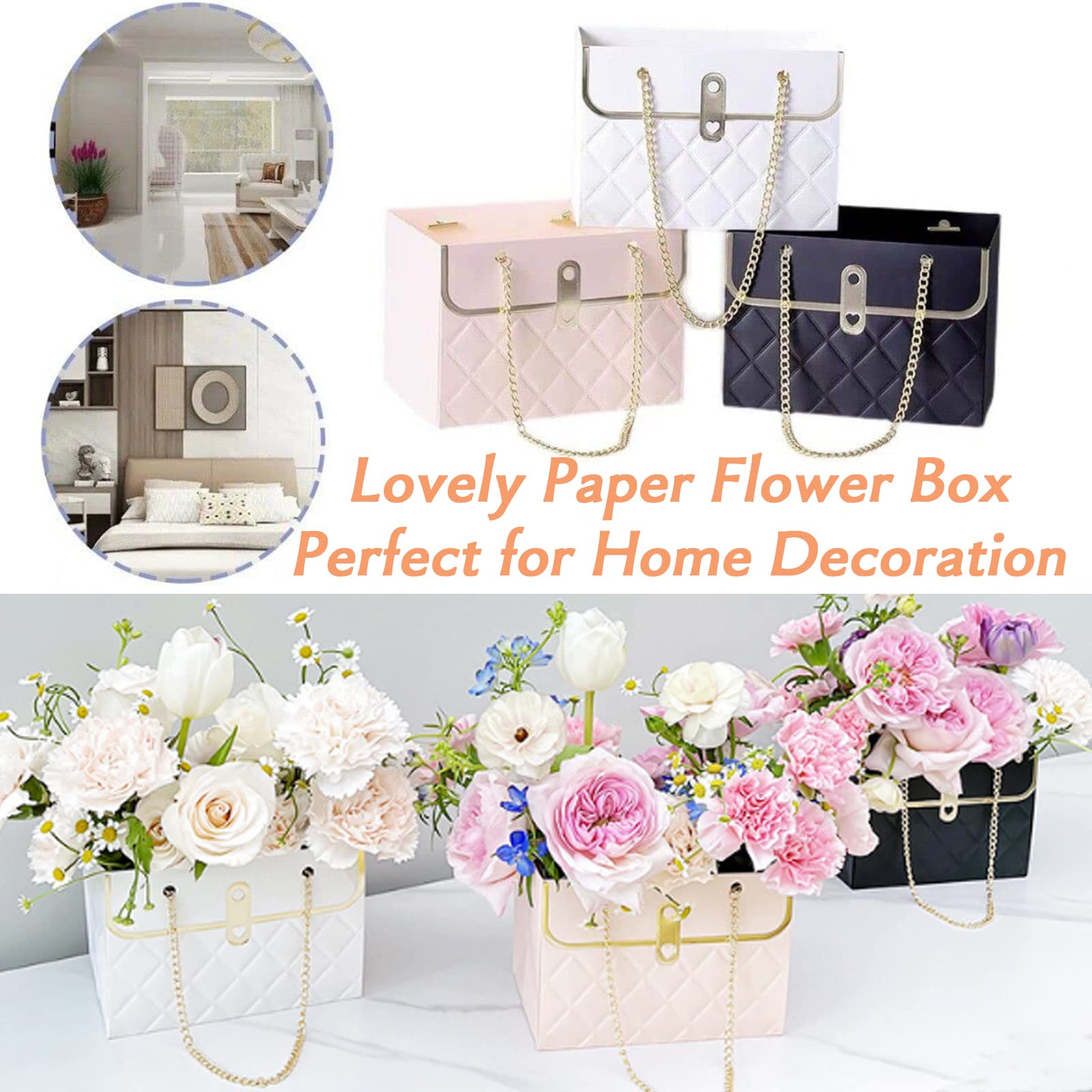 MIFOR 5PCs Paper Flower Gift Bags Bouquet Bags Box with Handle Florist Bag Handbag Gift Case Wedding Valentine's Day Gift Wrap Bags (Pink+White+Black 15pcs)