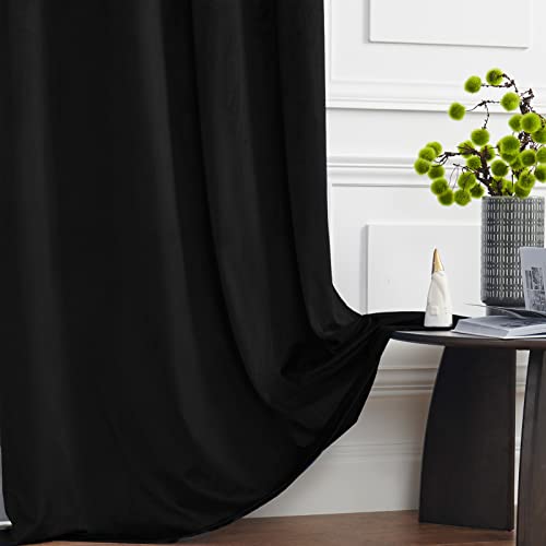 Topfinel Black Blackout Velvet Curtains 90 inches Long for Living Room, Grommet Brightens Thick Vertical Backdrop Drapes for Cinema/Room Dividers, W52 x L90 Each Panel, 2 Panels