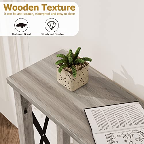 IDEALHOUSE Sofa Tables Narrow Long, Extra Long Console Table with Outlets, 73.2" Behind Couch Table, Grey Farmhouse Entryway Table for Living Room, Hallway, Foyer