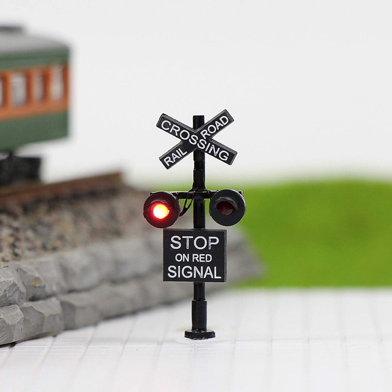 JTD1507RP 1 Set N Scale Railroad Train/Track Crossing Sign 2 Heads LED Made + Circuit Board Flasher-Flashing Red Train Stop on red Signal Lights Decoration and Party