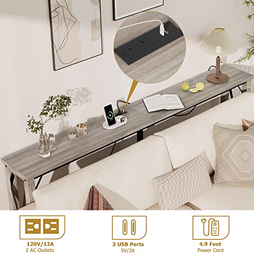 IDEALHOUSE Sofa Tables Narrow Long, Extra Long Console Table with Outlets, 73.2" Behind Couch Table, Grey Farmhouse Entryway Table for Living Room, Hallway, Foyer