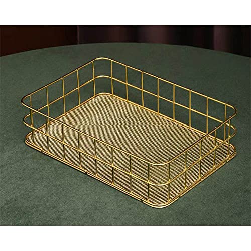 AESGXTU Gold Metal Storage Basket Desktop Iron Grid Simple Snack Storage Tray for Home Decor＆Orderly Storage (Large)