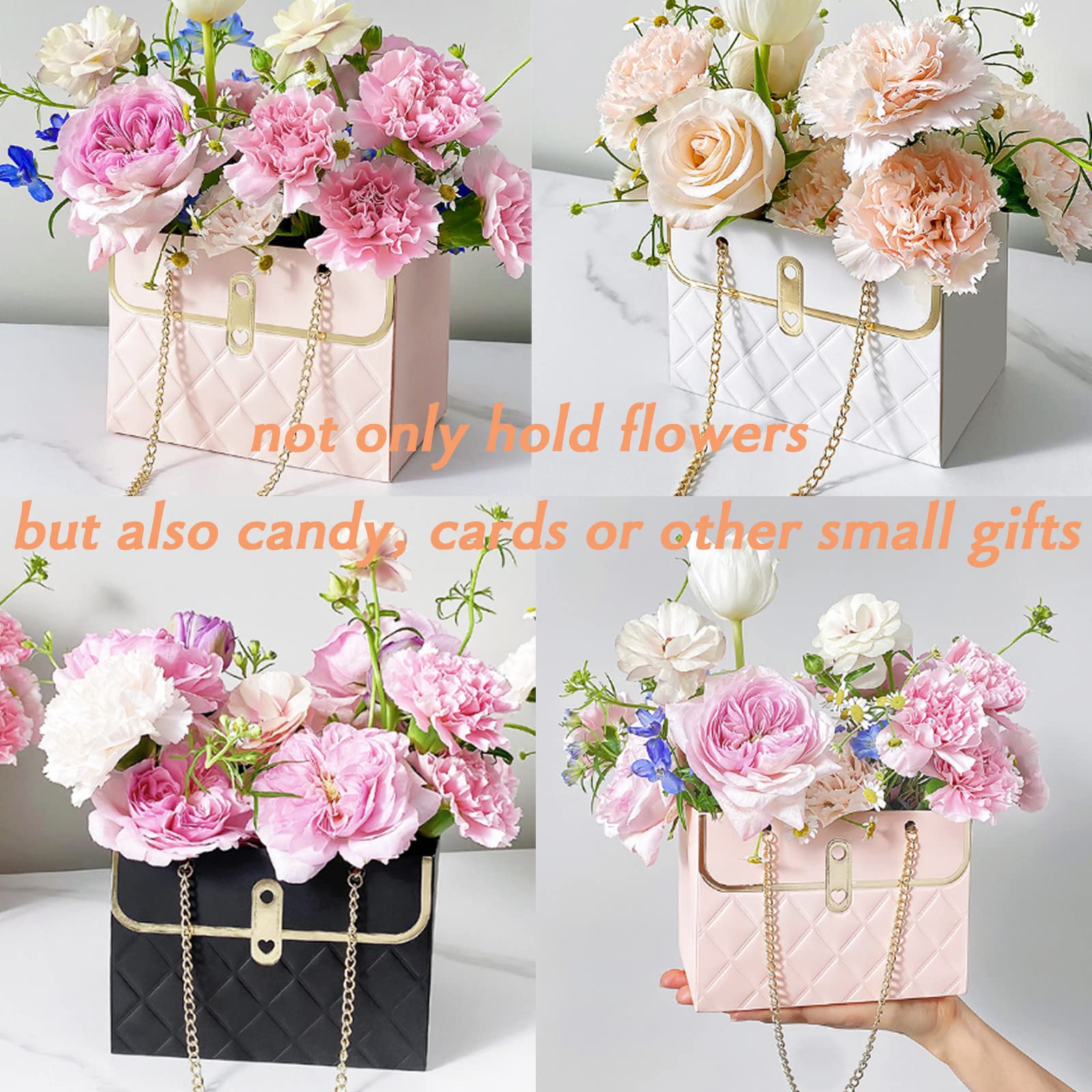MIFOR 5PCs Paper Flower Gift Bags Bouquet Bags Box with Handle Florist Bag Handbag Gift Case Wedding Valentine's Day Gift Wrap Bags (Pink+White+Black 15pcs)