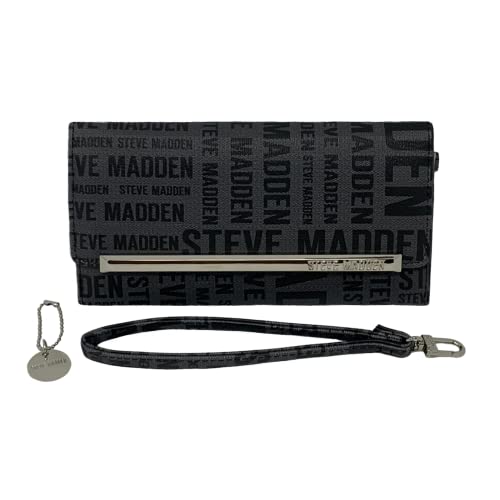 Steve Madden LOGOBAR TRIFOLD Wallet Wristlet (BLACK MULTI)