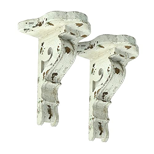 BIG FORTUNE Set of 2 Corbels for Shelves Wood Corbels Decorative Shelf Brackets Wooden Vintage Shelf Farmhouse Decor White Floating Wall Shelf Long