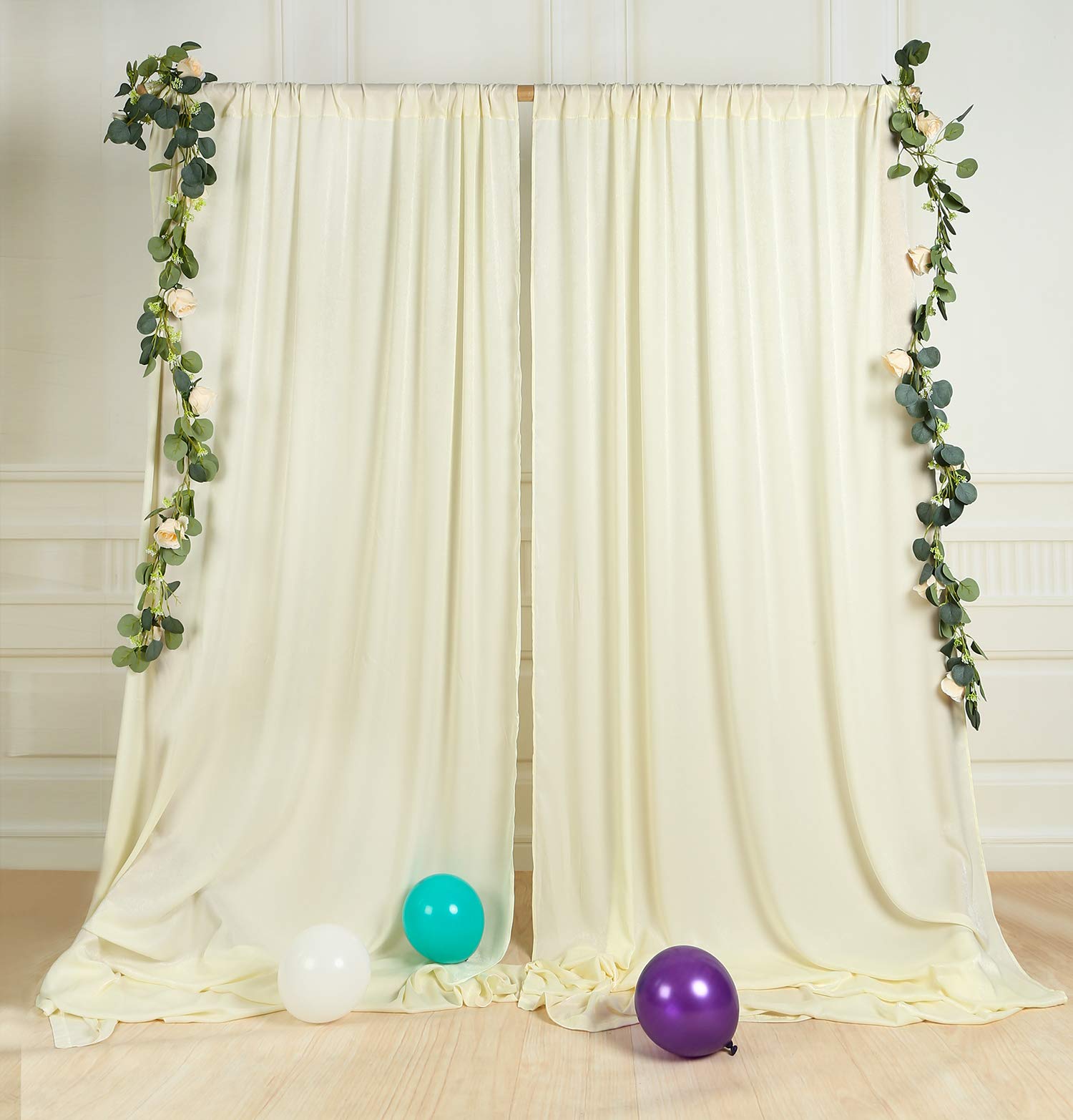 SHERWAY 9.6 Feet x 10 Feet Ivory Silky Soft Curtain Wedding Backdrop Drapes, Slightly Shiny Satiny Window Curtains for Party Ceremony Decoration