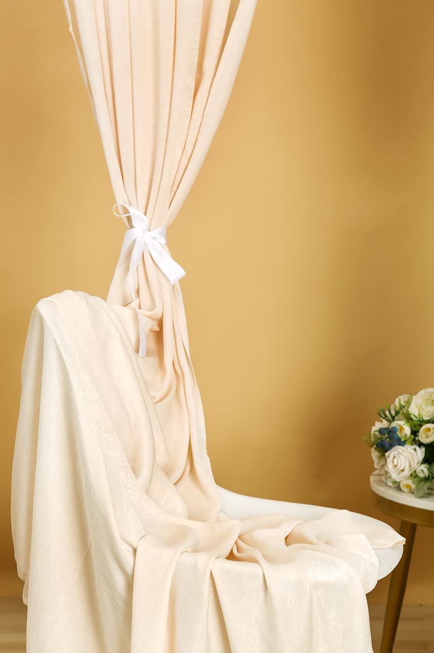 SHERWAY 9.6 Feet x 10 Feet Cream Beige Silky Soft Curtain Wedding Backdrop Drapes, Slightly Shiny Satiny Window Curtains for Party Ceremony Decoration