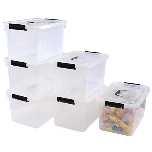 EudokkyNA 10 L Clear Storage Bins with Lids, Plastic Latch Boxes Containers Set of 6