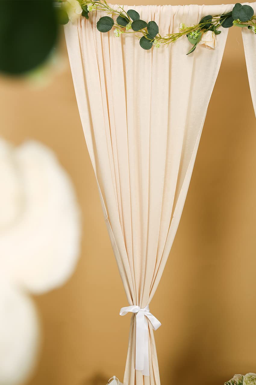 SHERWAY 9.6 Feet x 10 Feet Cream Beige Silky Soft Curtain Wedding Backdrop Drapes, Slightly Shiny Satiny Window Curtains for Party Ceremony Decoration