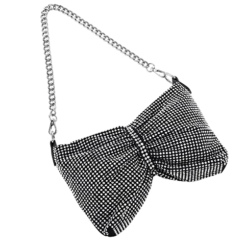 Ayliss Women Rhinestone Handbag Clutch Crystal Mini Bowknot Evening Purse Bag Top Handle Shoulder Party Bag Pouch Chain (Black #1)