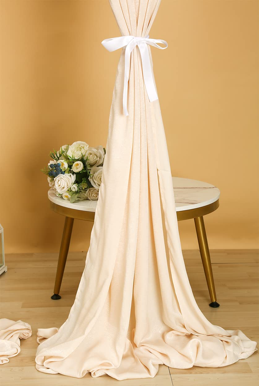 SHERWAY 9.6 Feet x 10 Feet Cream Beige Silky Soft Curtain Wedding Backdrop Drapes, Slightly Shiny Satiny Window Curtains for Party Ceremony Decoration