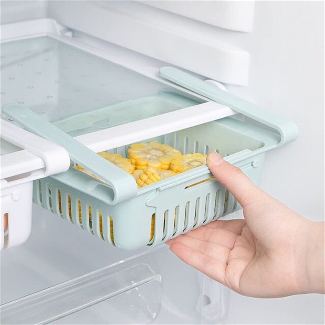 Adjustable Drawer for Fridge Kitchen Organizer Adjustable Kitchen Refrigerator Storage Rack Fridge Freezer Shelf Holder Pull-Out Drawer Space