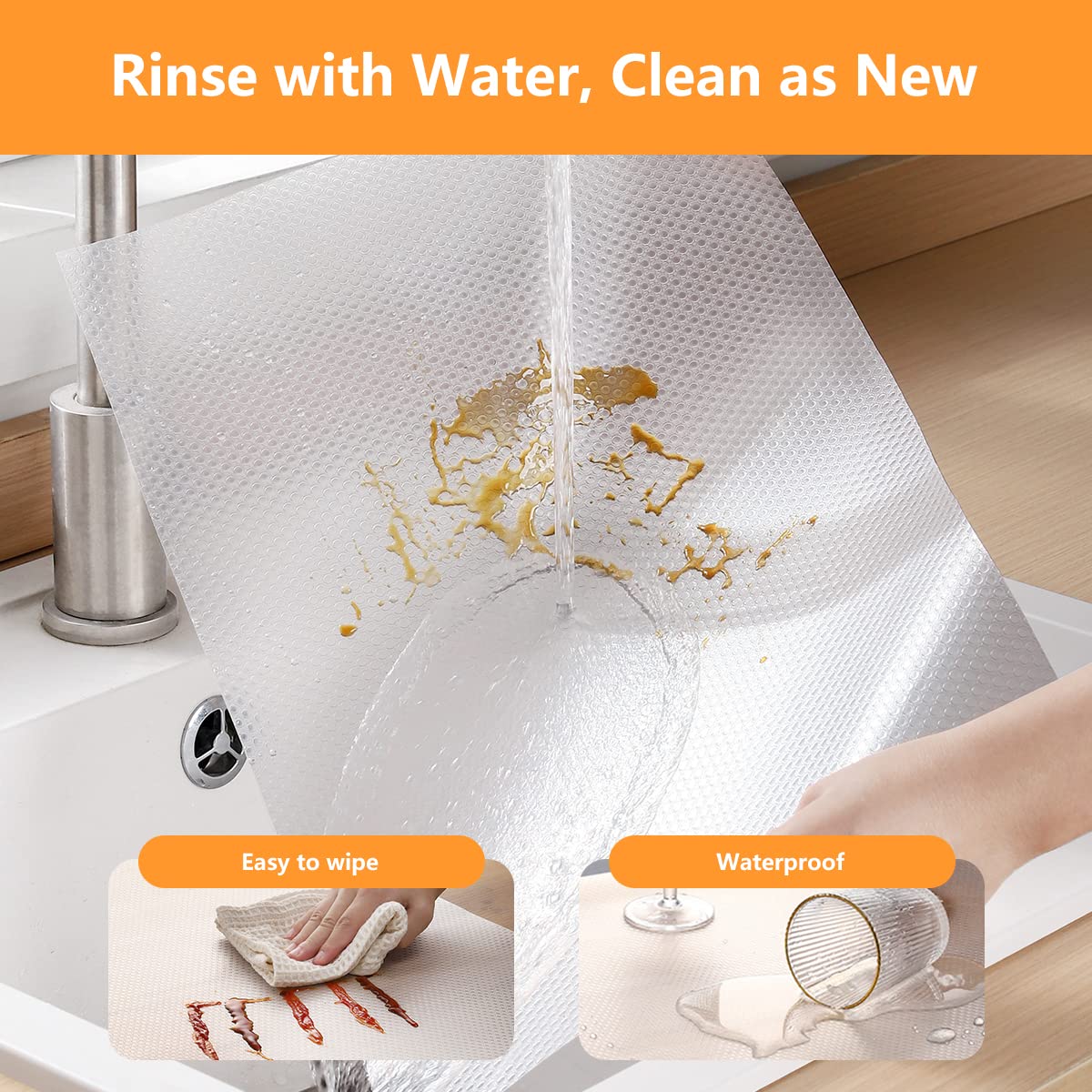 Kitchen Cabinet Liner Shelf Liner, Clear Kitchen Drawer Liner Non Slip Refrigerator Liners Cabinet Liners for Shelves Washable & Oil-Proof Drawer Liners for Kitchen 17.7 Inches x 16 FT