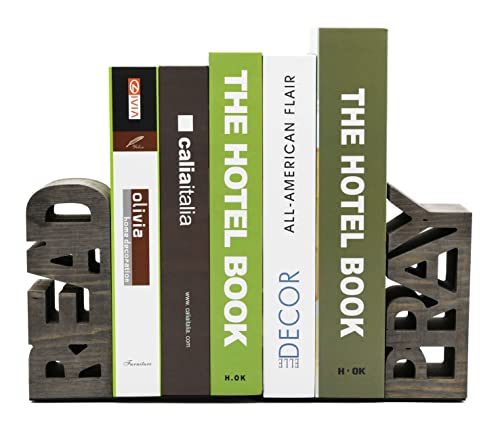 OwlGift Rustic Gray Wood Read & Pray Block Word Bookends, Unique Appearance Design, Home Office Decorative Book Stand, 1 Pair