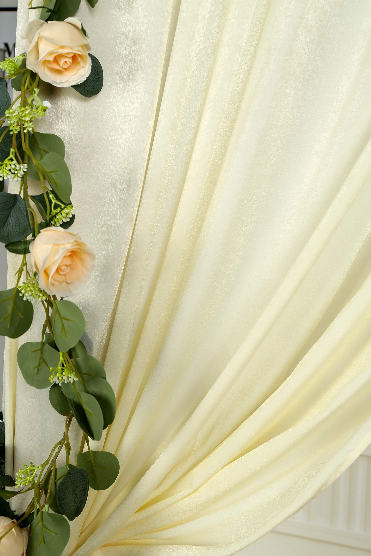 SHERWAY 9.6 Feet x 10 Feet Ivory Silky Soft Curtain Wedding Backdrop Drapes, Slightly Shiny Satiny Window Curtains for Party Ceremony Decoration