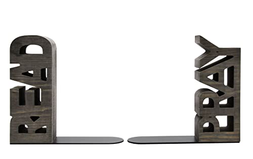 OwlGift Rustic Gray Wood Read & Pray Block Word Bookends, Unique Appearance Design, Home Office Decorative Book Stand, 1 Pair