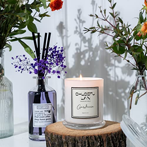 Chloefu LAN Gardenia Scented Candles for Home, Natural Soy Candle for Home Decor, Birthday Candle Gift for Women, 10 oz 65 Hours Burn