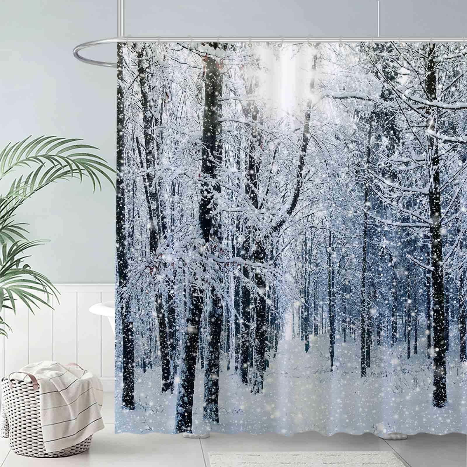 Allenjoy 72" x72" Winter Forest Shower Curtain for Bathroom Sets Snowy Its Cold Outside Home Bath Bathtub Decors Decoration Durable Waterproof Fabric Machine Washable Curtains