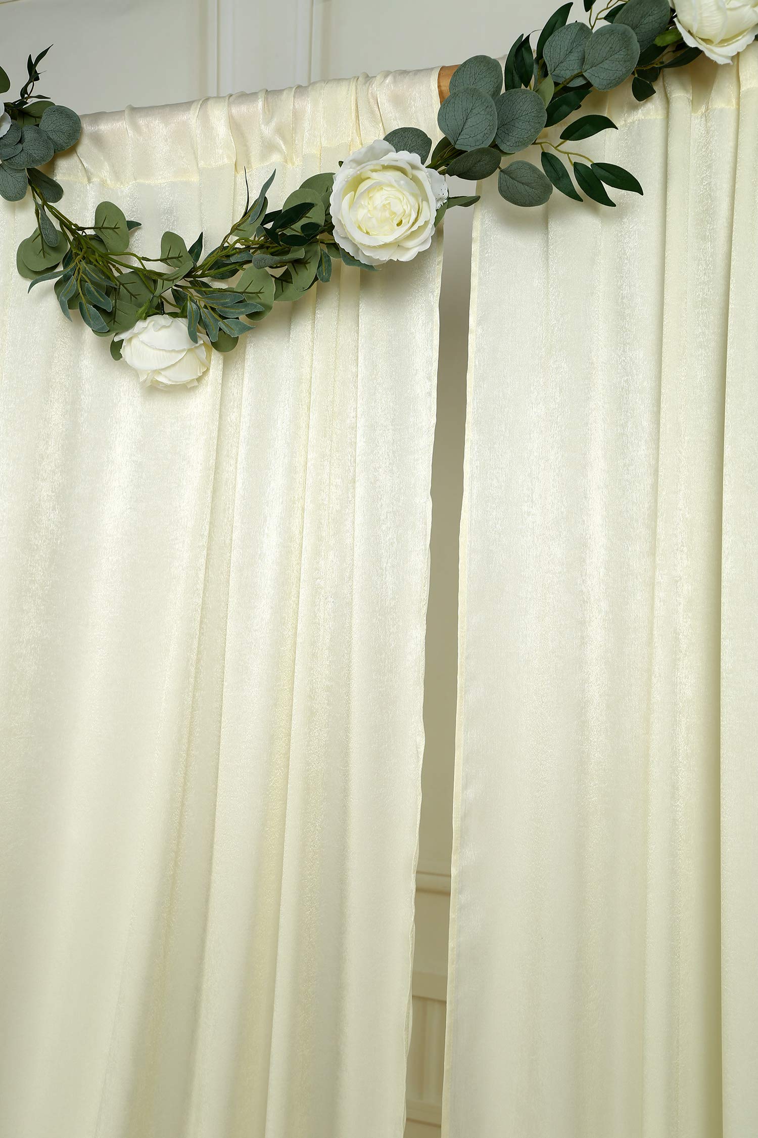 SHERWAY 9.6 Feet x 10 Feet Ivory Silky Soft Curtain Wedding Backdrop Drapes, Slightly Shiny Satiny Window Curtains for Party Ceremony Decoration