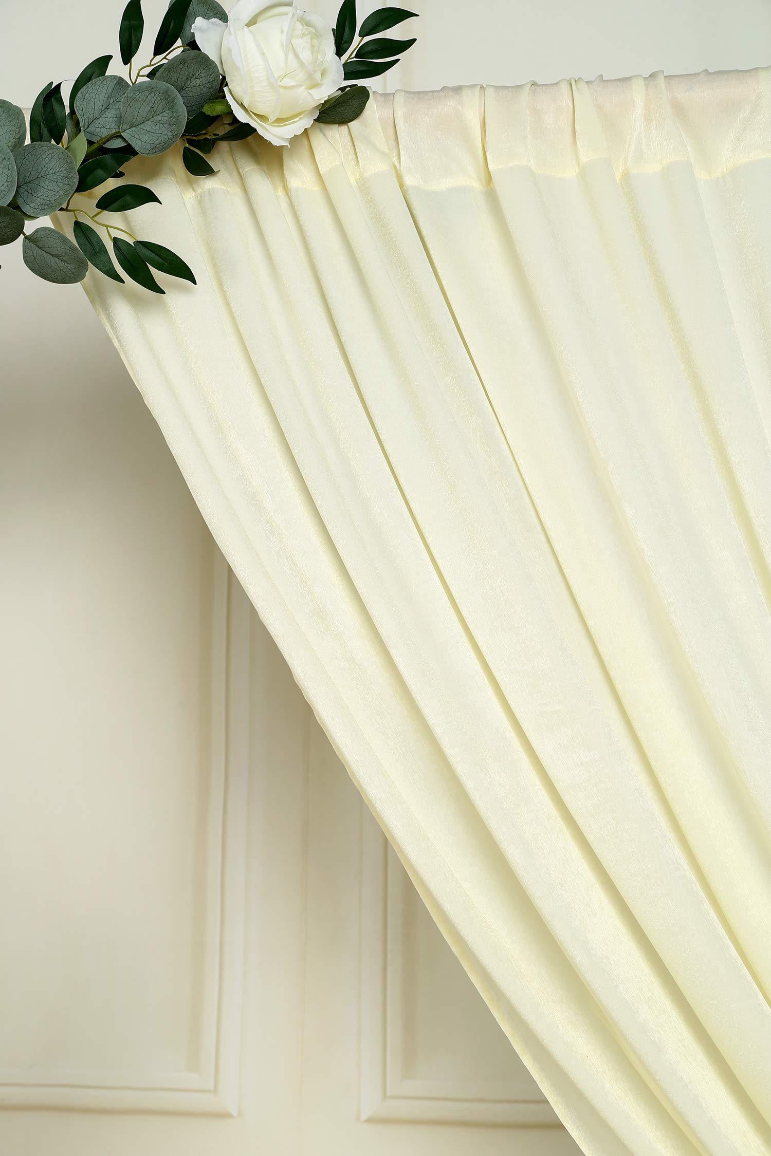 SHERWAY 9.6 Feet x 10 Feet Ivory Silky Soft Curtain Wedding Backdrop Drapes, Slightly Shiny Satiny Window Curtains for Party Ceremony Decoration