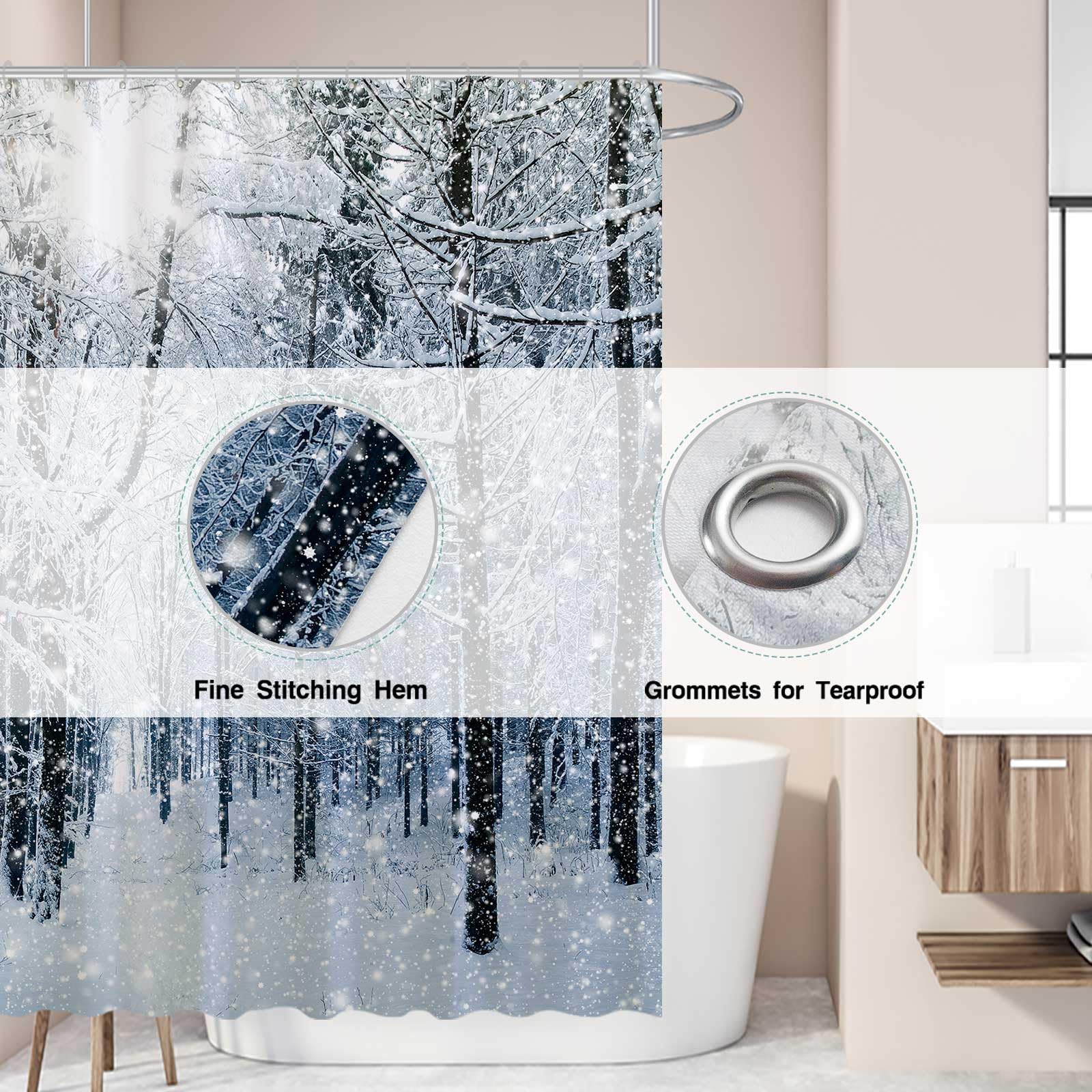 Allenjoy 72" x72" Winter Forest Shower Curtain for Bathroom Sets Snowy Its Cold Outside Home Bath Bathtub Decors Decoration Durable Waterproof Fabric Machine Washable Curtains