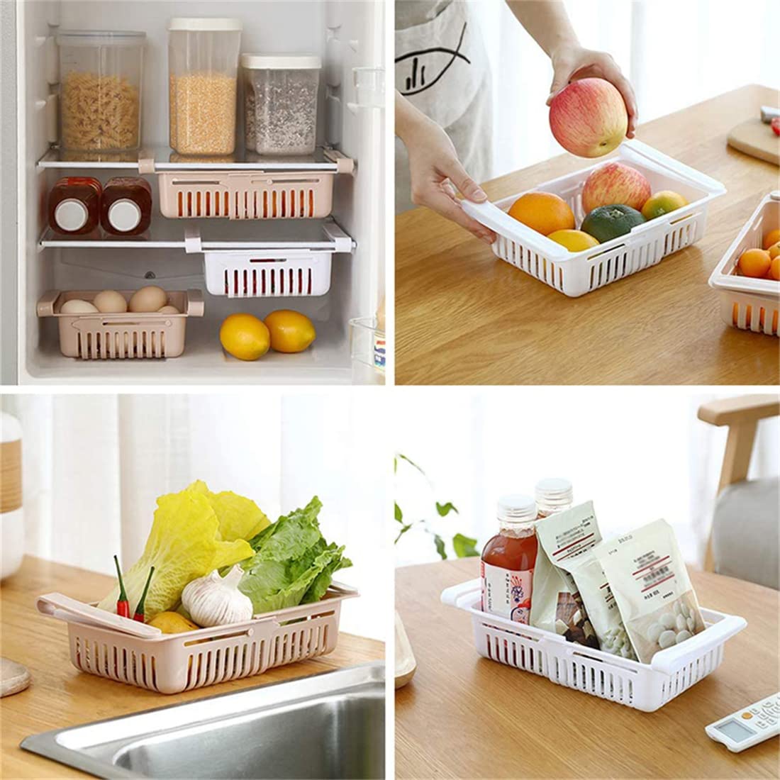Adjustable Drawer for Fridge Kitchen Organizer Adjustable Kitchen Refrigerator Storage Rack Fridge Freezer Shelf Holder Pull-Out Drawer Space
