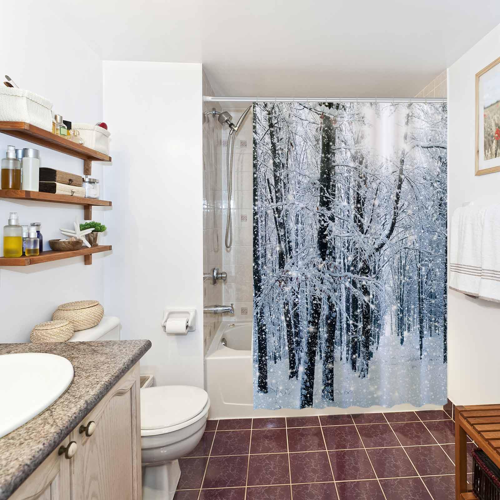 Allenjoy 72" x72" Winter Forest Shower Curtain for Bathroom Sets Snowy Its Cold Outside Home Bath Bathtub Decors Decoration Durable Waterproof Fabric Machine Washable Curtains