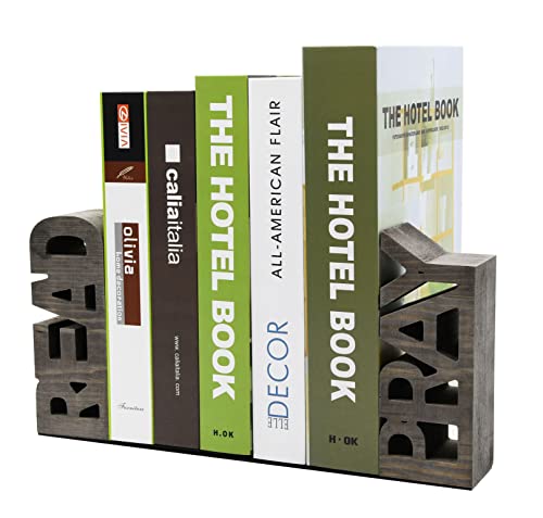 OwlGift Rustic Gray Wood Read & Pray Block Word Bookends, Unique Appearance Design, Home Office Decorative Book Stand, 1 Pair