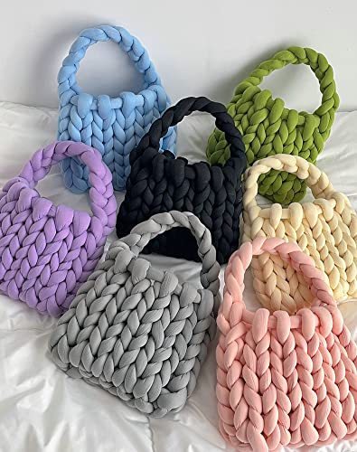 Women's Knit Clutch Bag Handmade Woven Knit Satchel Purse Handbag Shoulder Solid Color Bag