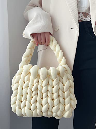 Women's Knit Clutch Bag Handmade Woven Knit Satchel Purse Handbag Shoulder Solid Color Bag