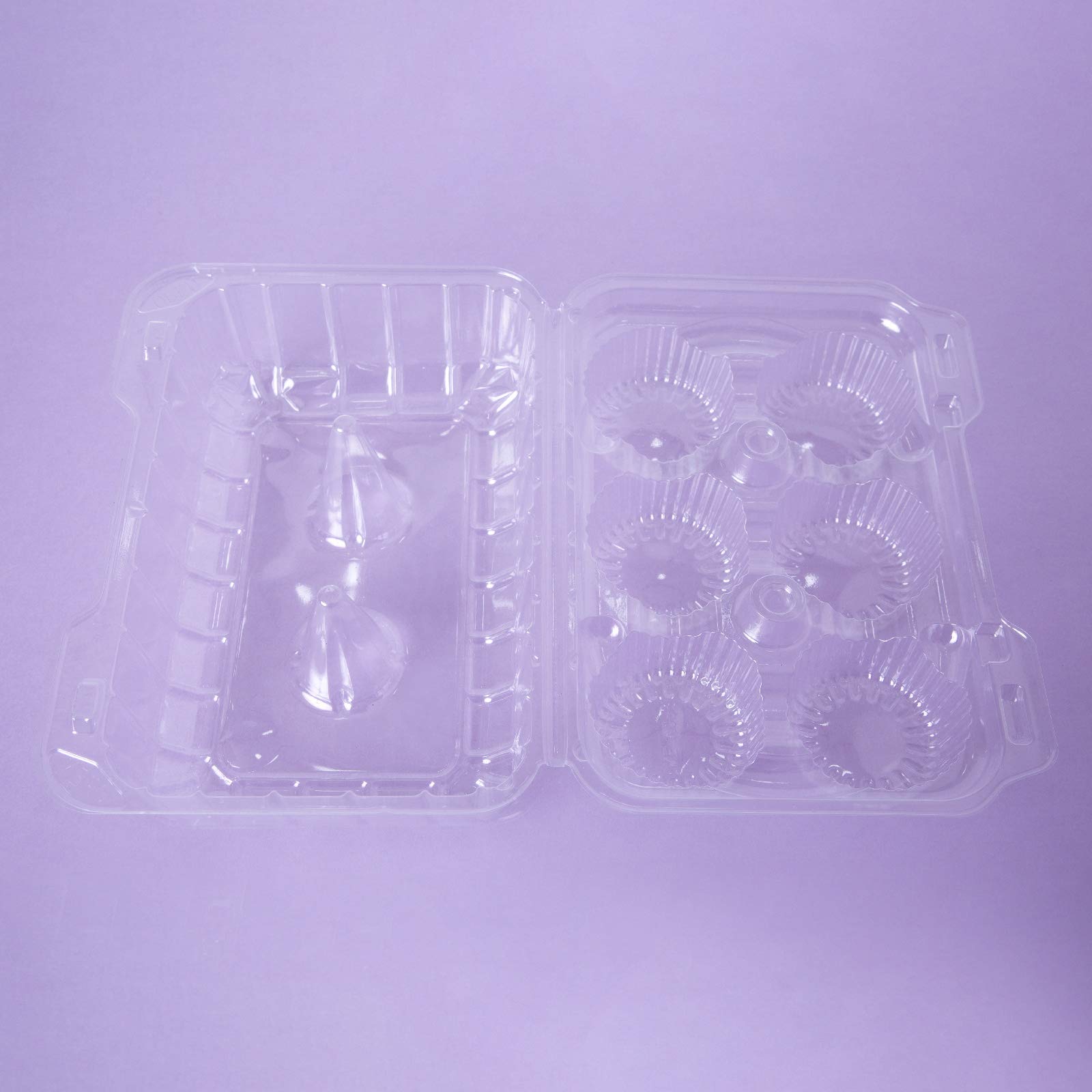 Clear Cupcake Boxes 6 Cavity Holder,ONE MORE Large 6 Compartment Muffin Containers Plastic Cupcake Carrier with Deep Dome 4" High Safe Eco-friendly Material Pack of 15