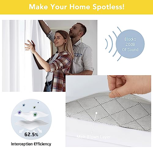 NICETOWN Dust Isolate Sound Barrier 100% Blackout Divider Curtains 84 inches Long, Non-Oily Particle, Noise, Cold & Cold Blocking Drapes Multiple Protection for Nursery/Daytime Sleep (White, 2 PCs)