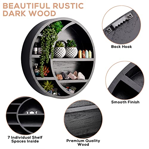 The Poppy Store Large 17" Moon Shelf β Ideal for Crystal Decor, Essential Oils, Witchy Room, and Boho Art Display - Decorative Crystals Wall Shelf - Easy Mount - Paulownia Wood β Black