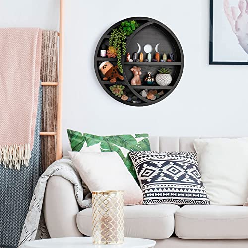 The Poppy Store Large 17" Moon Shelf β Ideal for Crystal Decor, Essential Oils, Witchy Room, and Boho Art Display - Decorative Crystals Wall Shelf - Easy Mount - Paulownia Wood β Black