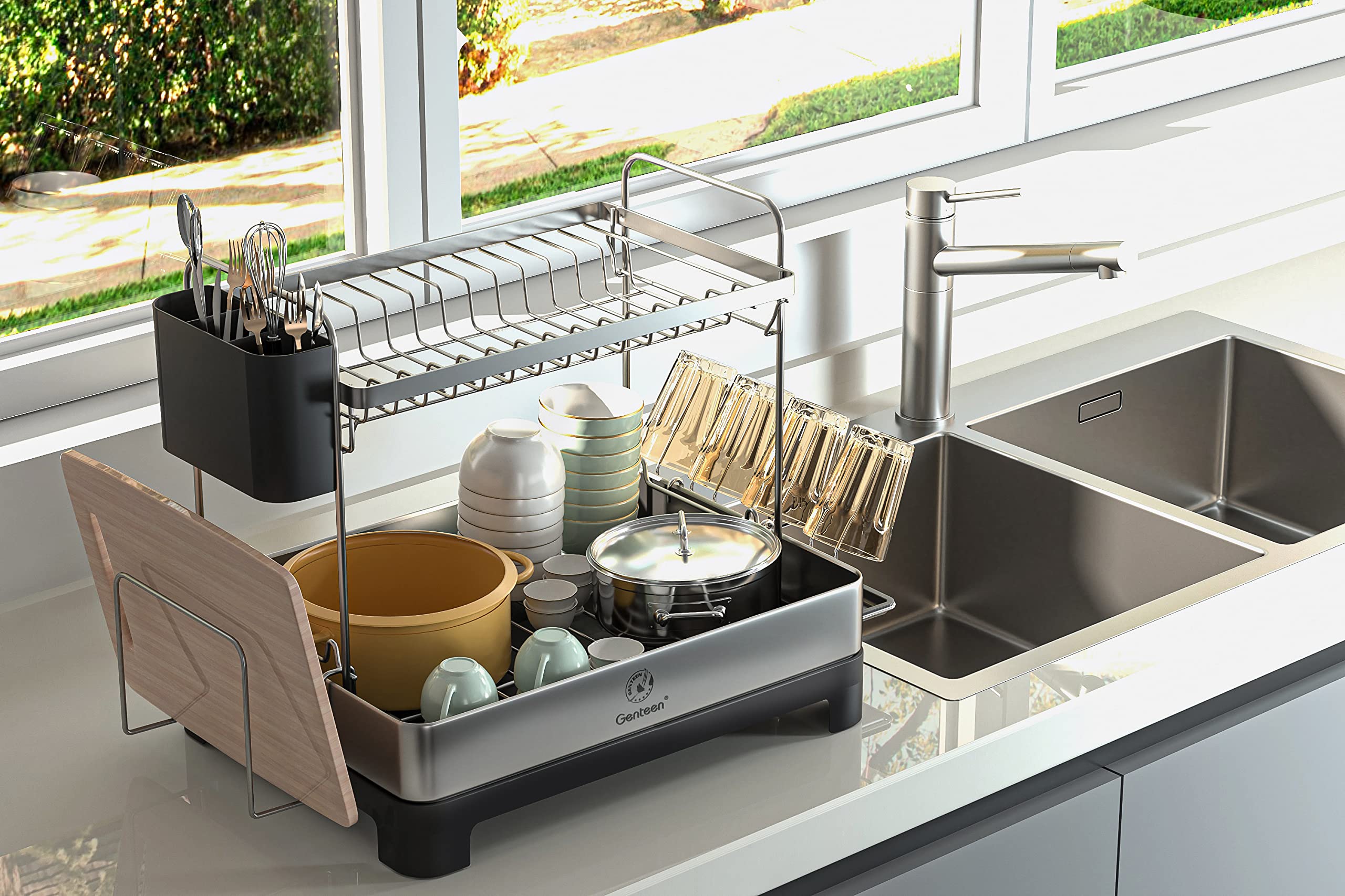 Genteen Utensil Holder Cutlery Silverware Drying Rack Dish Drying Rack Replacement Parts, Grey
