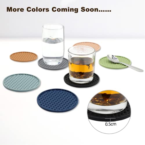 Silicone Coasters for Drinks with Holder, Drink Coasters with Grooved Pattern, Non-Slip Base, Washable and Heat Resistant Coffee Coasters for Table/ Kitchen/Office/Bar (Pyramid Pattern-Black)