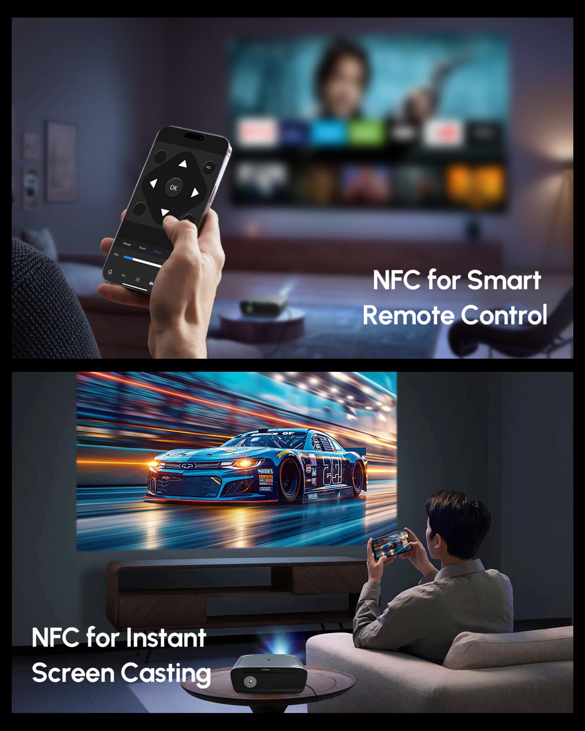 HD Smart Wi-Fi Portable Projector Android 5000+ Apps, 7000Lumen LCD Bluetooth Movie Projectors Home Entertainmen,Compatible with HDMI USB VGA Netflix Prime Video Wireless Cast Smartphone Projector