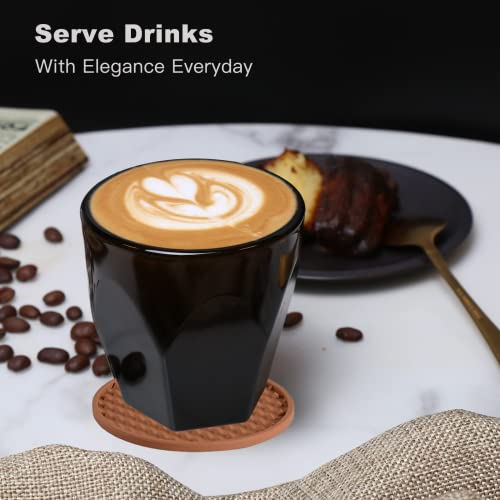 Silicone Coasters for Drinks with Holder, Drink Coasters with Grooved Pattern, Non-Slip Base, Washable and Heat Resistant Coffee Coasters for Table/ Kitchen/Office/Bar (Pyramid Pattern-Black)