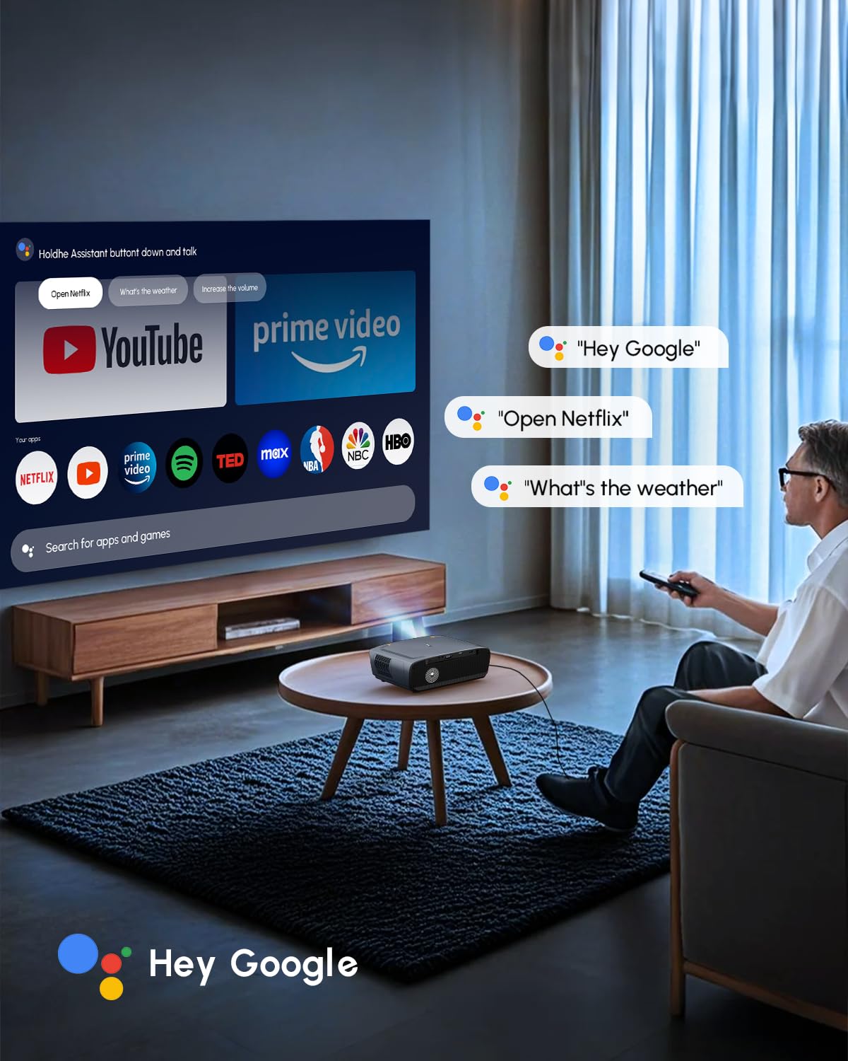 HD Smart Wi-Fi Portable Projector Android 5000+ Apps, 7000Lumen LCD Bluetooth Movie Projectors Home Entertainmen,Compatible with HDMI USB VGA Netflix Prime Video Wireless Cast Smartphone Projector