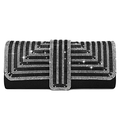 Women Evening Rhinestone Bags,Wedding Cocktail Prom Clutches Party Sparkling Rhinestone Purse (Black)