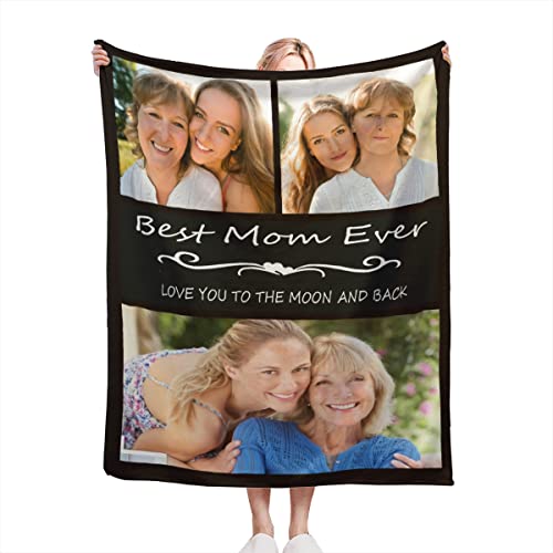Best Mom Ever Custom Blanket, Birthday Gifts for Mom from Daughter Son with Pictures, Customized Photo Collage Mother Blankets Wife Birthday Gifts, Personalized Flannel Blanket with Photo as a Gift
