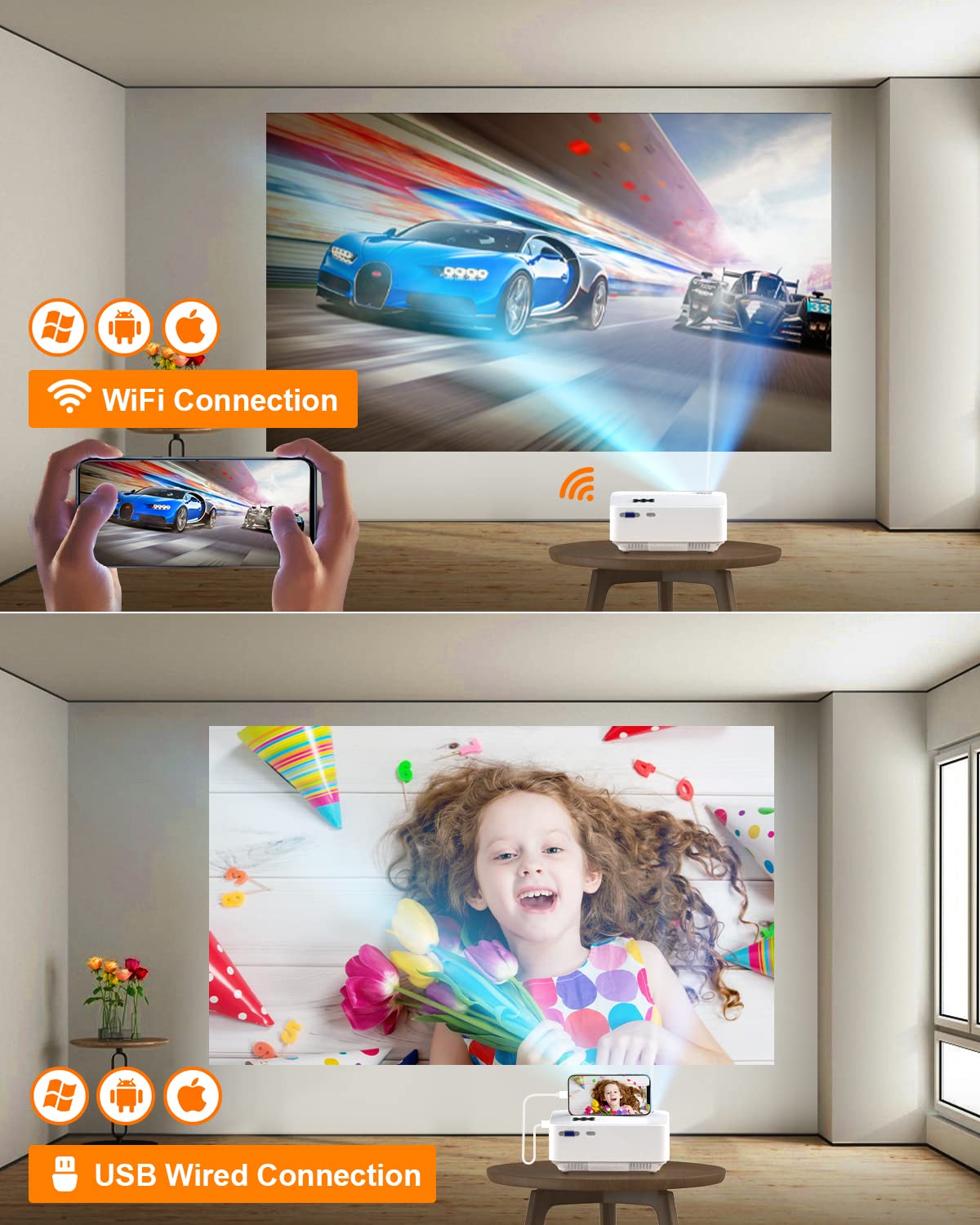 Mini Projector, TOPVISION 4000LUX Outdoor Movie Projector with Screen Mirroring,Full HD 1080P Supported LED Projector, Compatible with Fire Stick,HDMI,VGA,USB,TV,Box,Laptop,DVD