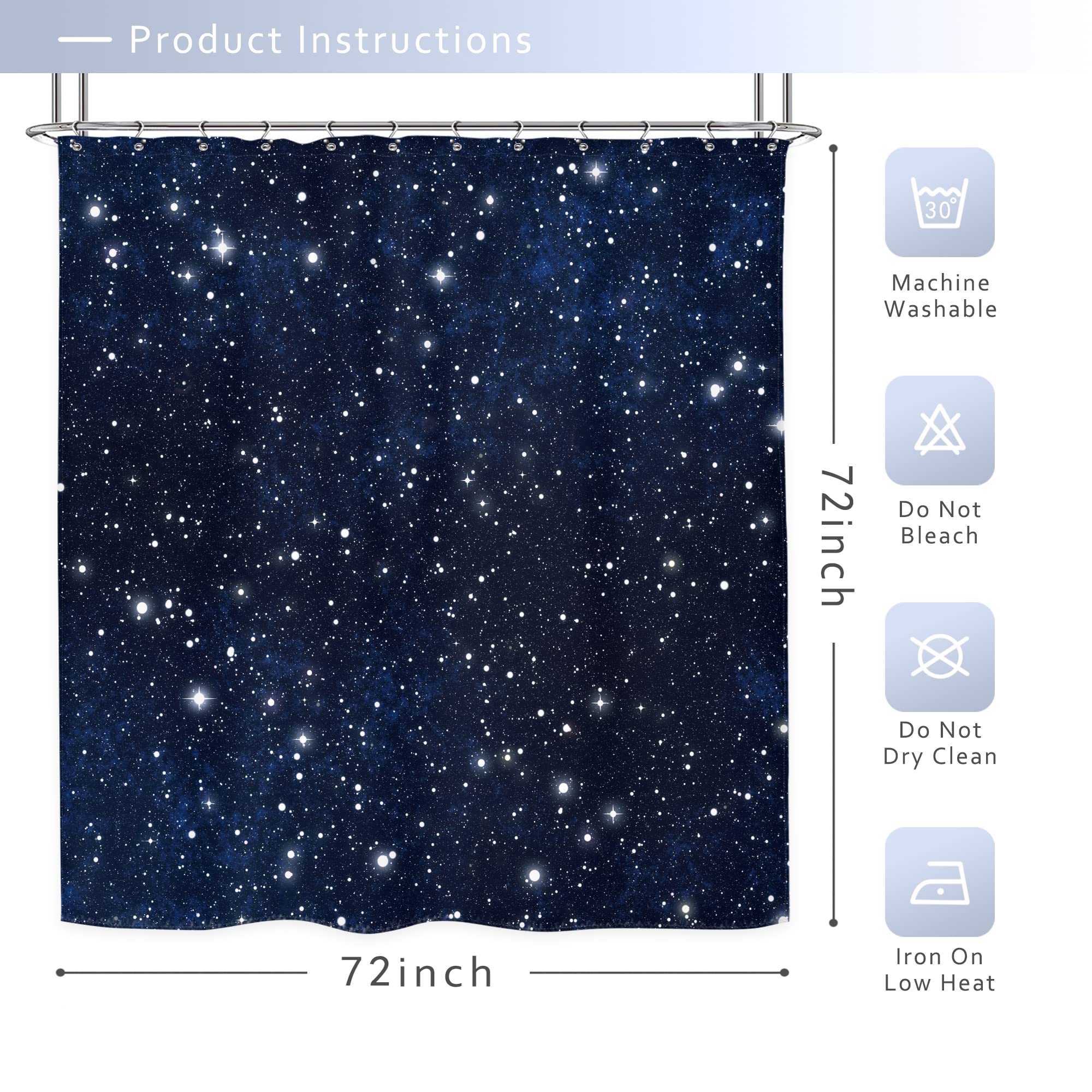 Riyidecor Night Sky Space Shower Curtain (No Glitter) Star Bathroom Decor 72Wx72H Inch Backdrop Dark Blue Cosmic Starry Fantasy Galaxy Universe Outer Space Fabric Waterproof 12 Plastic HooksRY-KKCQ