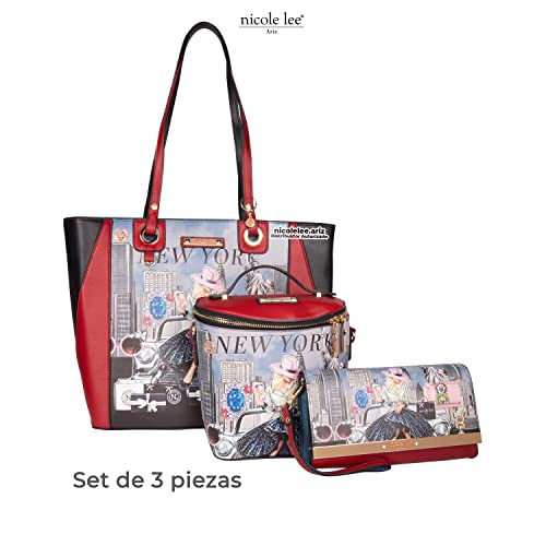 Nicole Lee Success in New York 3-in-1 Handbag Travel Set (Large Tote, Mini Zip Crossbody, Clutch Wristlet Wallet)