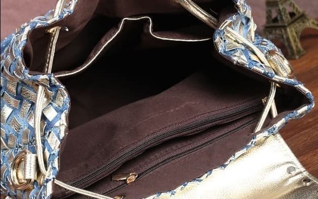 Alice Fan Denim Bag Jeans Tote Bag Fashion Women Handbag Multifunctional Backpack Shoulder Bag with Diamond and Tassel (Gold)