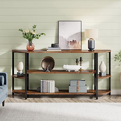 Tribesigns 70.9 Inch Extra Long Console Table, Industrial Sofa Table Behind Couch, Entry Table with Storage for Entryway, Hallway, Living Room, Rustic Brown