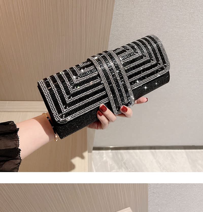 Women Evening Rhinestone Bags,Wedding Cocktail Prom Clutches Party Sparkling Rhinestone Purse (Black)