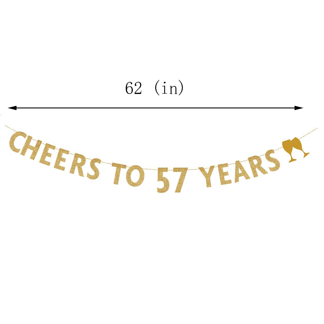 MAGJUCHE Gold glitter Cheers to 57 years banner,57th birthday party decorations